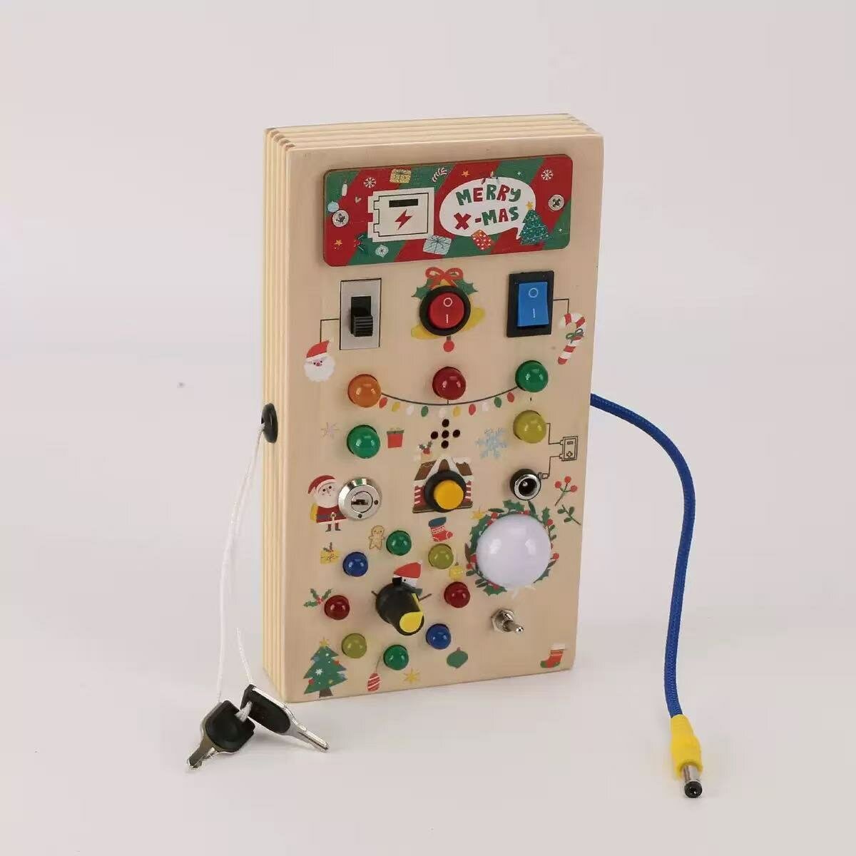 Детская развивающая деревянная игрушка с LED-лампой, розеткой и выключателем, активная панель