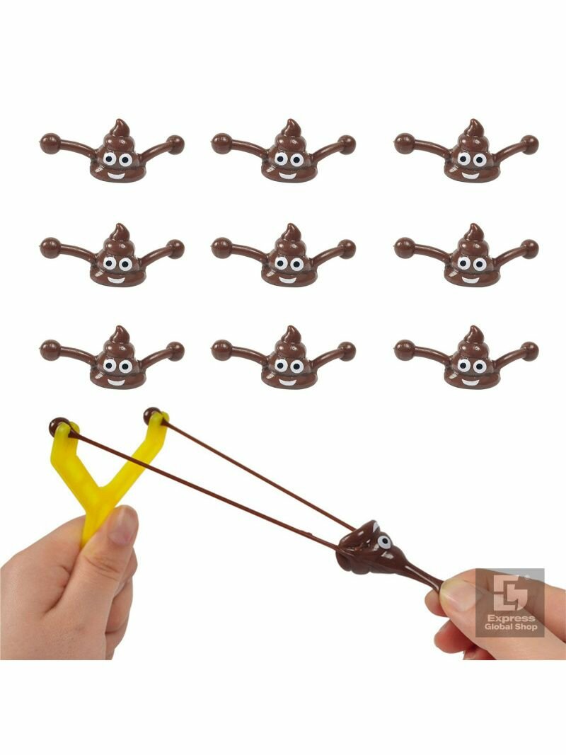 (1 комплект) 1 рогатка 10 какашек-катапульт, какашки-рогатки, хитрые забавные игрушки (случайный цвет рогатки)