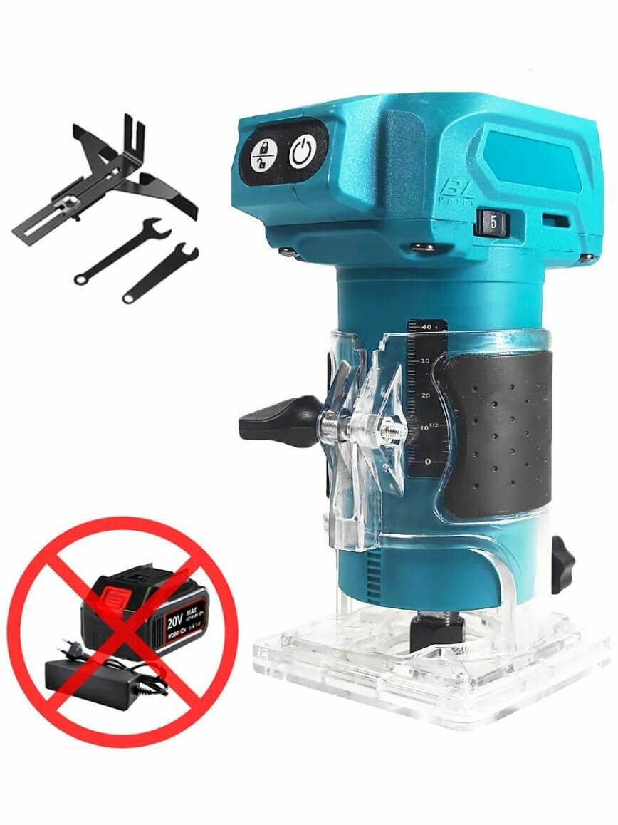 Бесщеточный аккумуляторный фрезерный станок для резьбы по дереву, комбинированный электротриммер с 5 скоростями, совместим с батареями Makita 18 В, прозрачная база для точной обработки