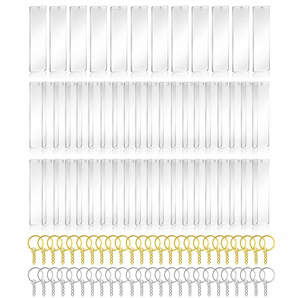 50шт Акриловых заготовок для брелков с прозрачными кольцами для брелоков прямоугольной формы для поделок своими руками