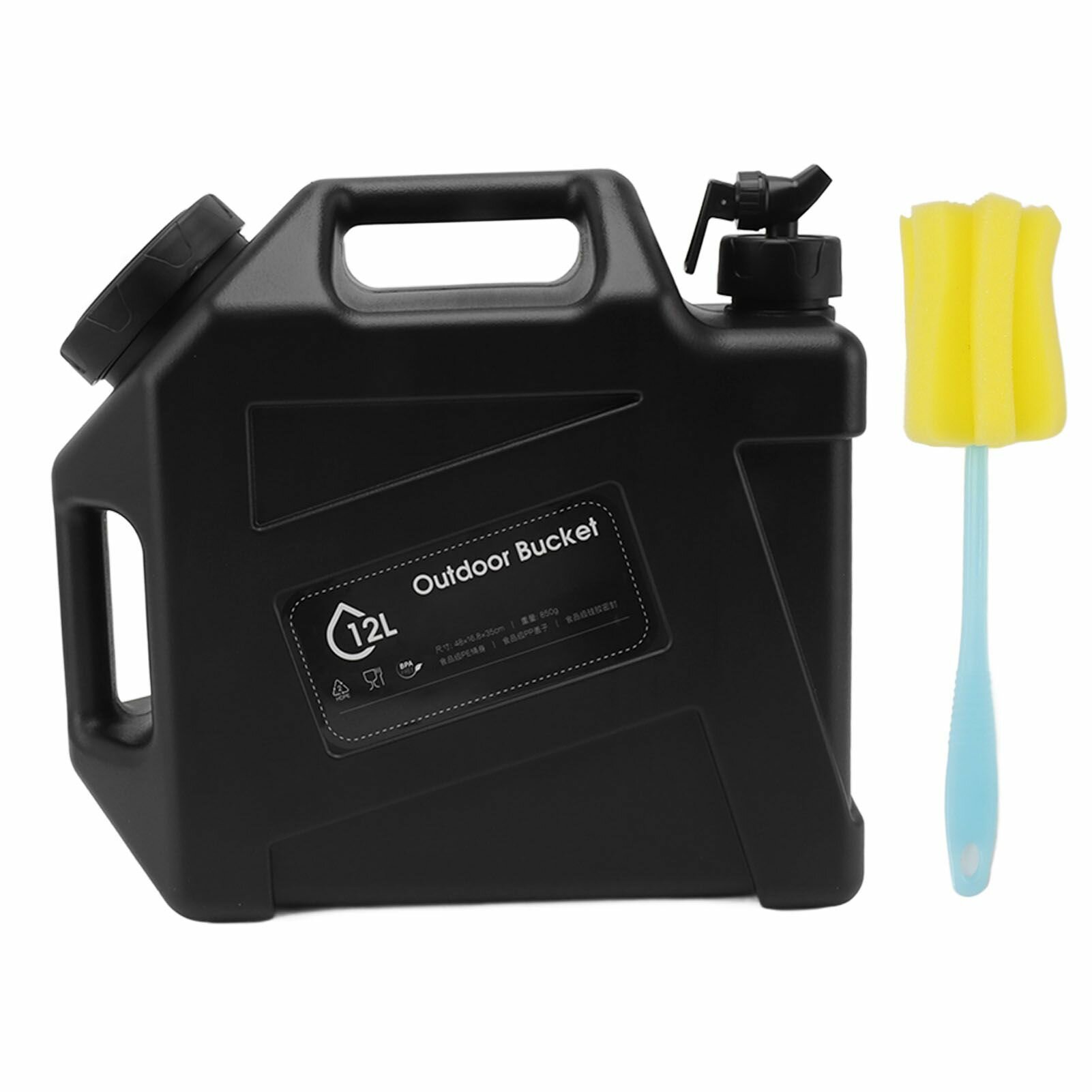 Контейнер для воды, 12 л, ведро для хранения питьевой воды большой емкости с клапаном для кемпинга, черный