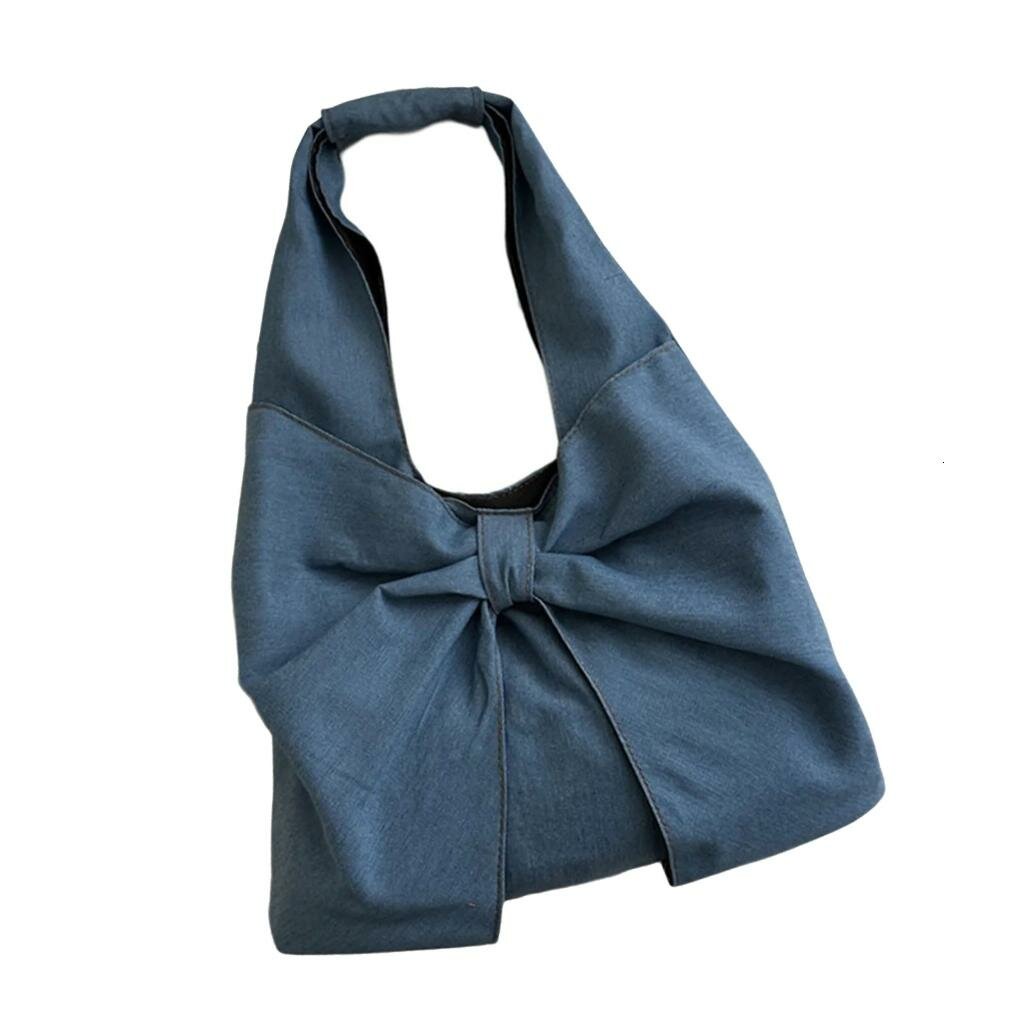 Модная и простая переносная сумка для поездок на работу с бантом на одно плечо-синяя