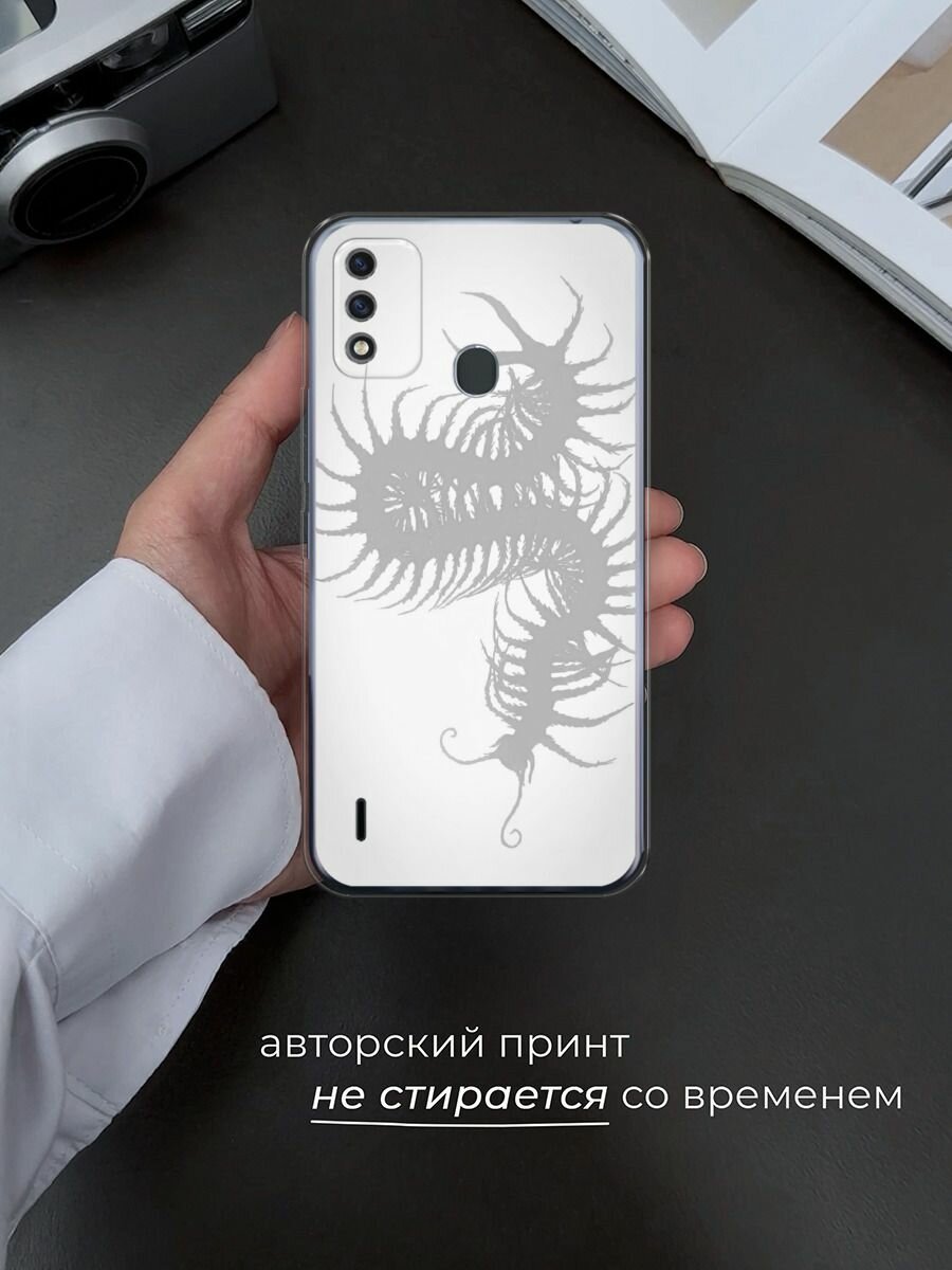 Силиконовый чехол на Itel A48 / Ител А48 с принтом Серая многоножка — фото 1