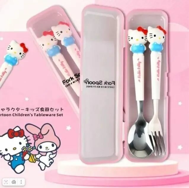 Детская посуда, посуда Sanrio Hello Kitty Melody Kuromi с силиконовой ручкой