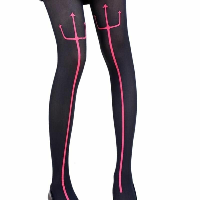 Красные Колготки С Принтом Трезубца На Хэллоуин-Черный