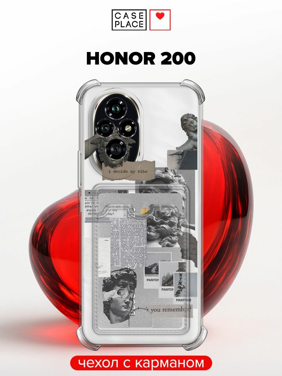 Чехол на Honor 200 (Хонор 200) с картой и принтом Коллаж эстетика