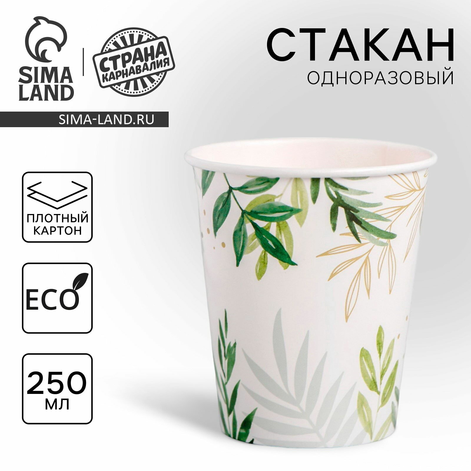Стакан одноразовый бумажный "Природа", 250 мл, 10 шт, цвет: белый