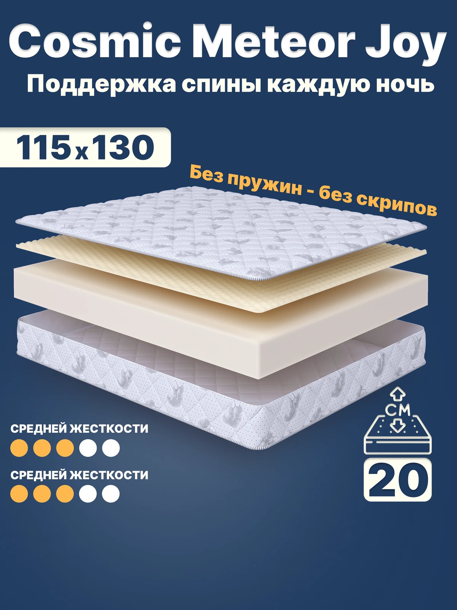 Ортопедический матрас Cosmic Meteor Joy 115x130 см — 2 степени жёсткости, высота 20 см, анатомическая поддержка