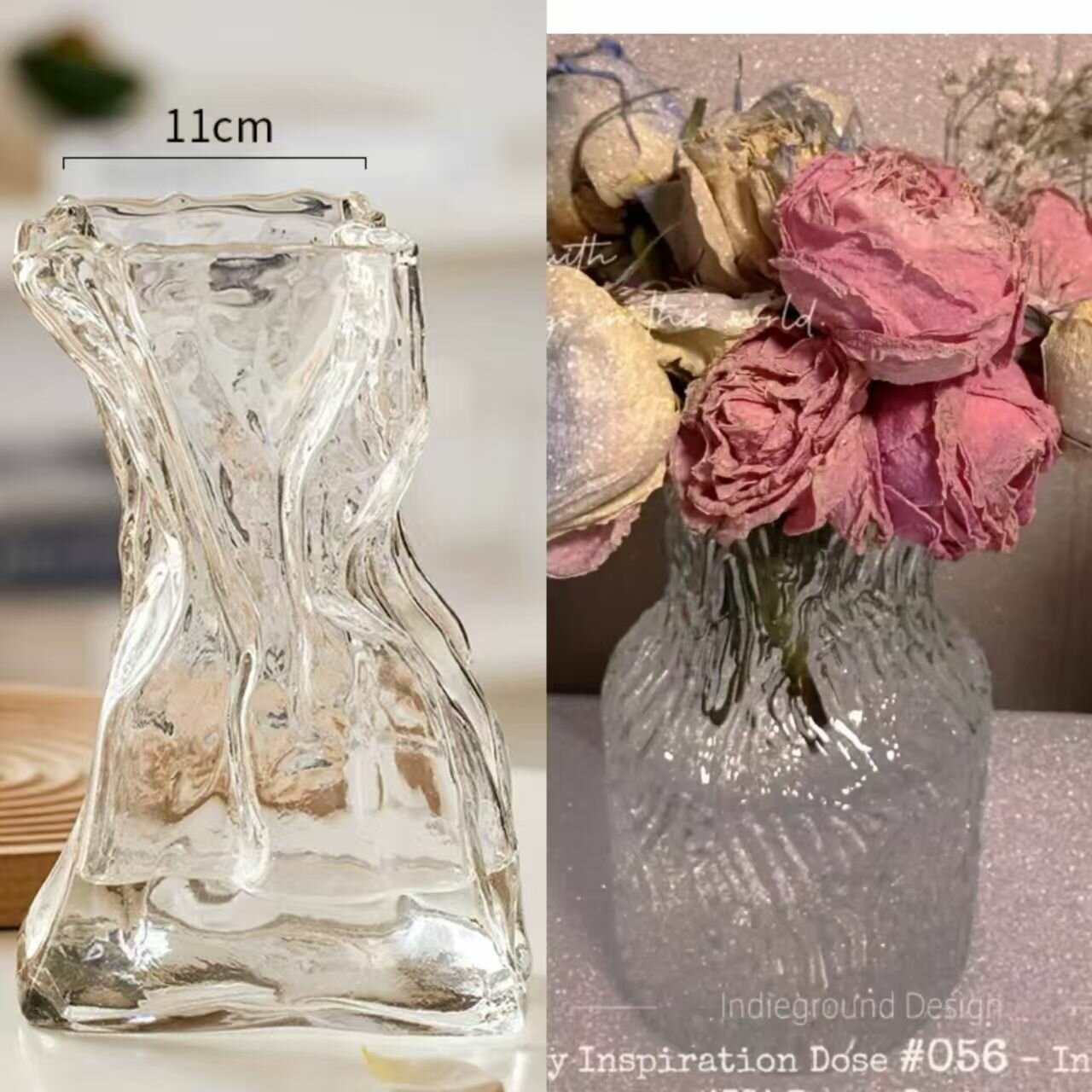 Стеклянная ваза Высота Комбинация 1 большой и 1 маленький