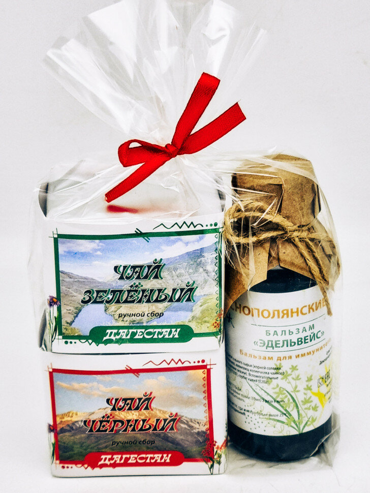 Набор чай черный р/с 35гр + чай зеленый р/с 40гр и бальзам Краснополянские травы Дагестан
