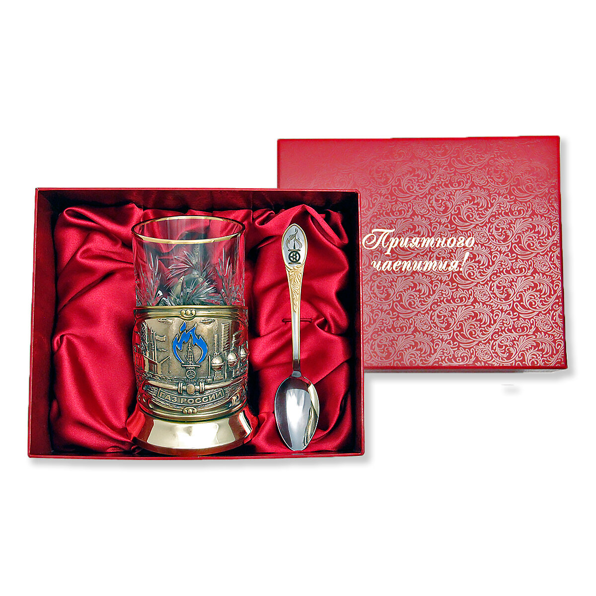 Набор для чая "Газ" (3 пр.) (стакан - хрусталь с зол. ободком, картонный футляр, ложка - нерж. сталь зол.) ПДЛ-452У