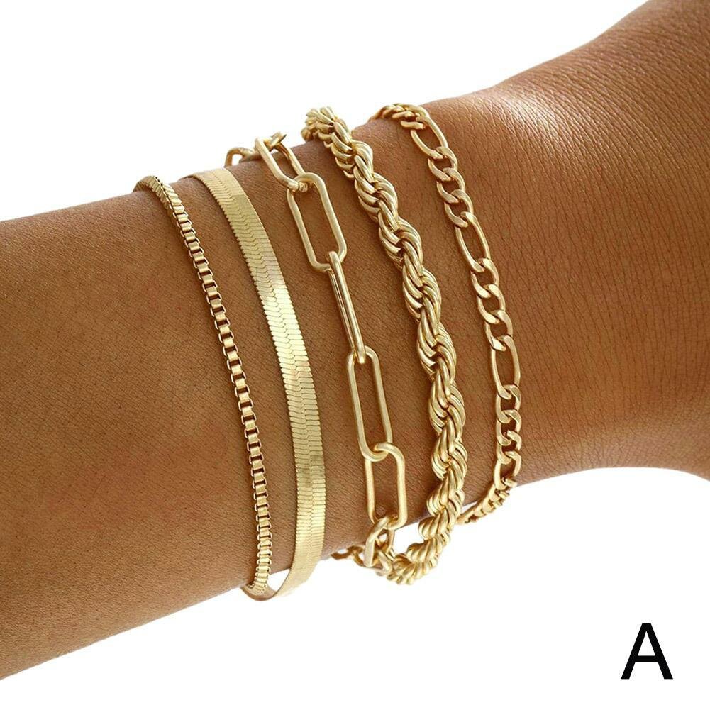 5pcs Vintage Bracelet Set! Snake Chain Metal Bracelet Stylish, Versatile, and Perfect for Various Occasions X1K1