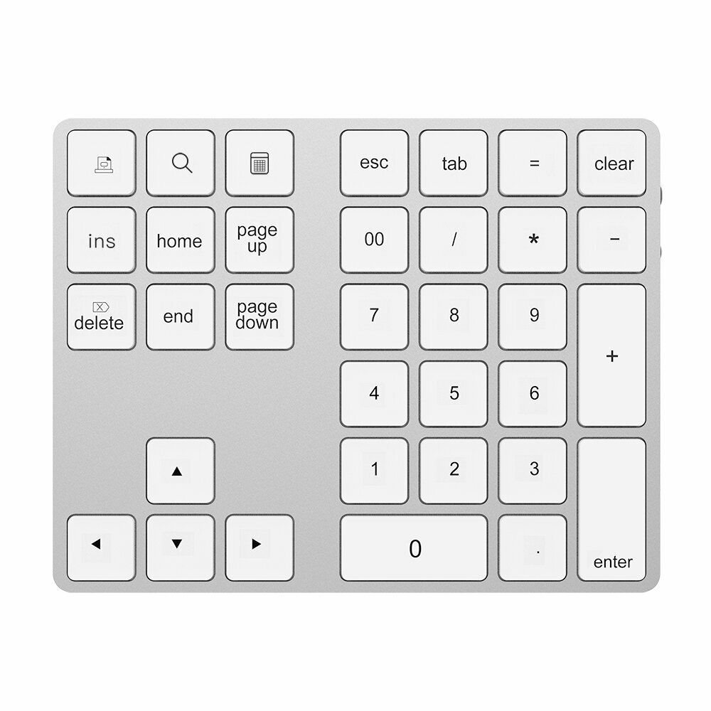 2-in-1 BT Клавиатура USB-C 3.1 HUB с 34-клавишным беспроводным цифровым клавиатурой и двумя расширенными интерфейсами USB3.0 Серебристый