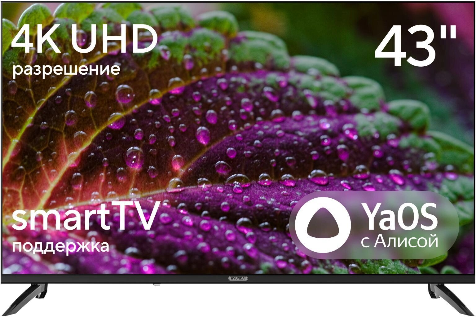 Телевизор Hyundai H-LED43BU7012 черный, 43", 4K Ultra HD, смарт ТВ, YaOS