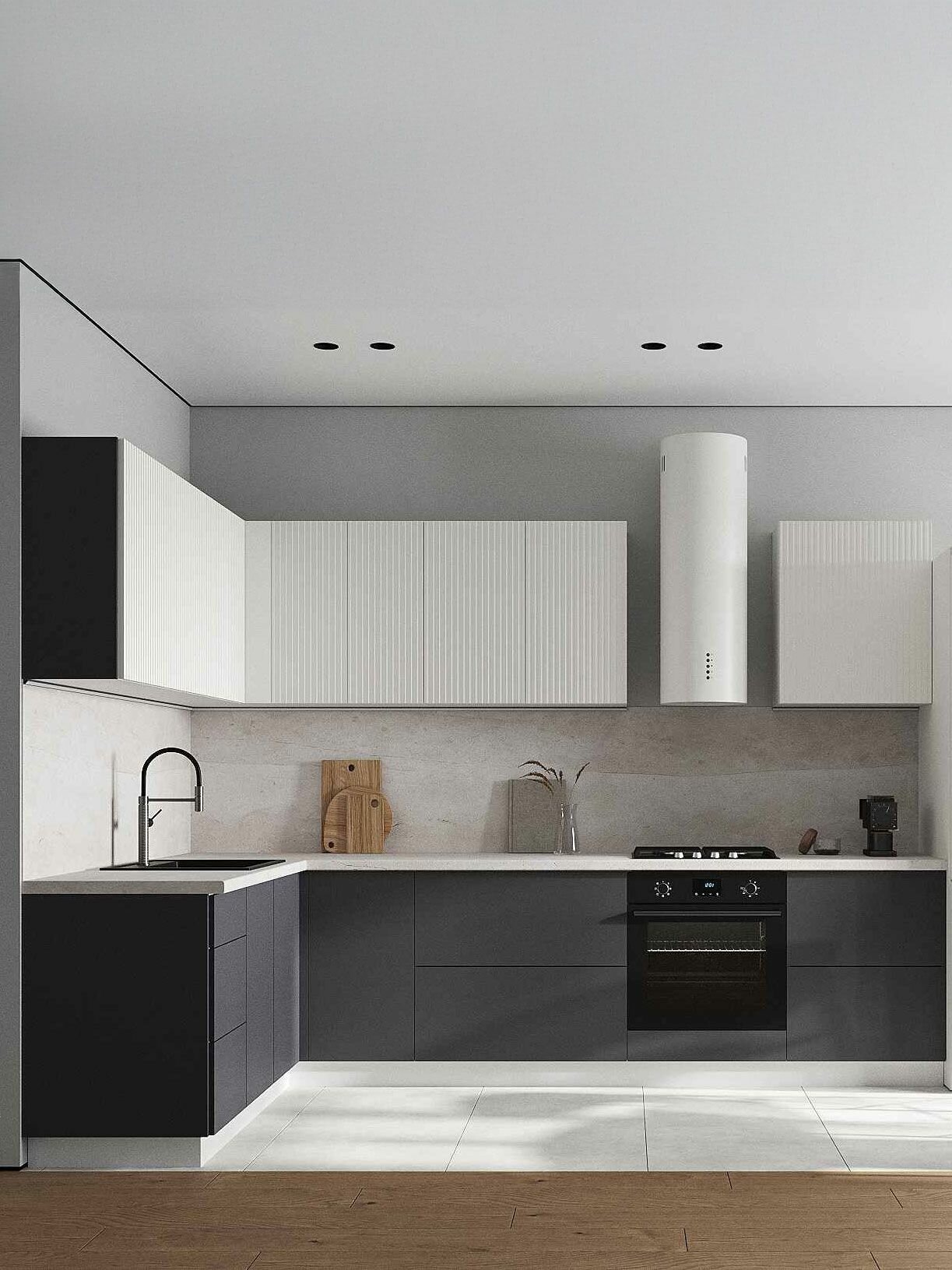 Кухонный гарнитур угловой Комби 3.0х1.8 м, мебель для дома и кухни, Белый / Бланж / Графит