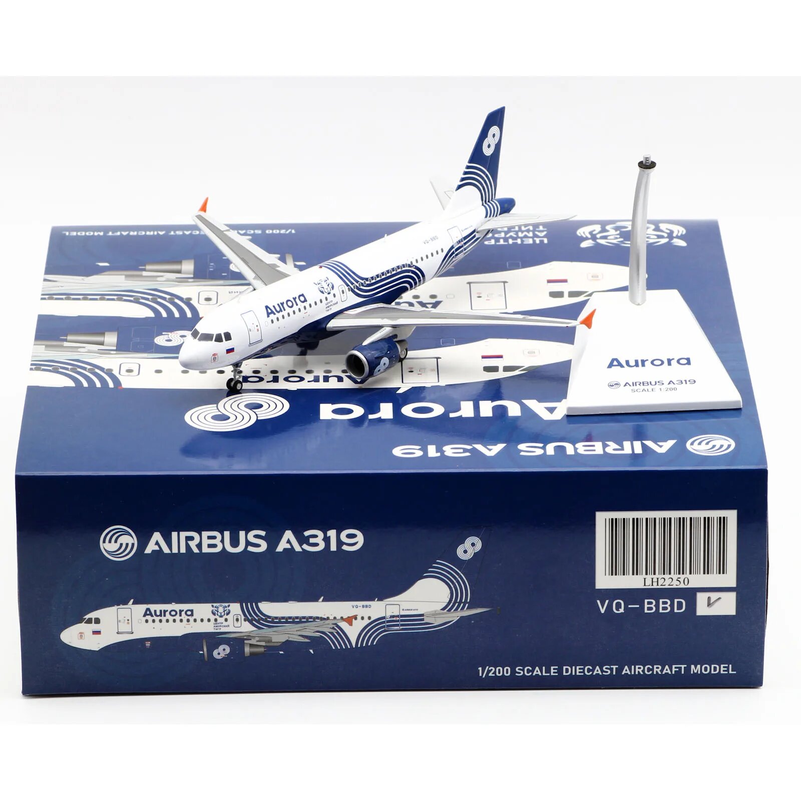 Коллекционный самолет из сплава LH2250, подарок JC Wings 1:200 AURORA Airlines «Amur Tiger», Airbus A319, литая под давлением модель самолета VQ-BBD