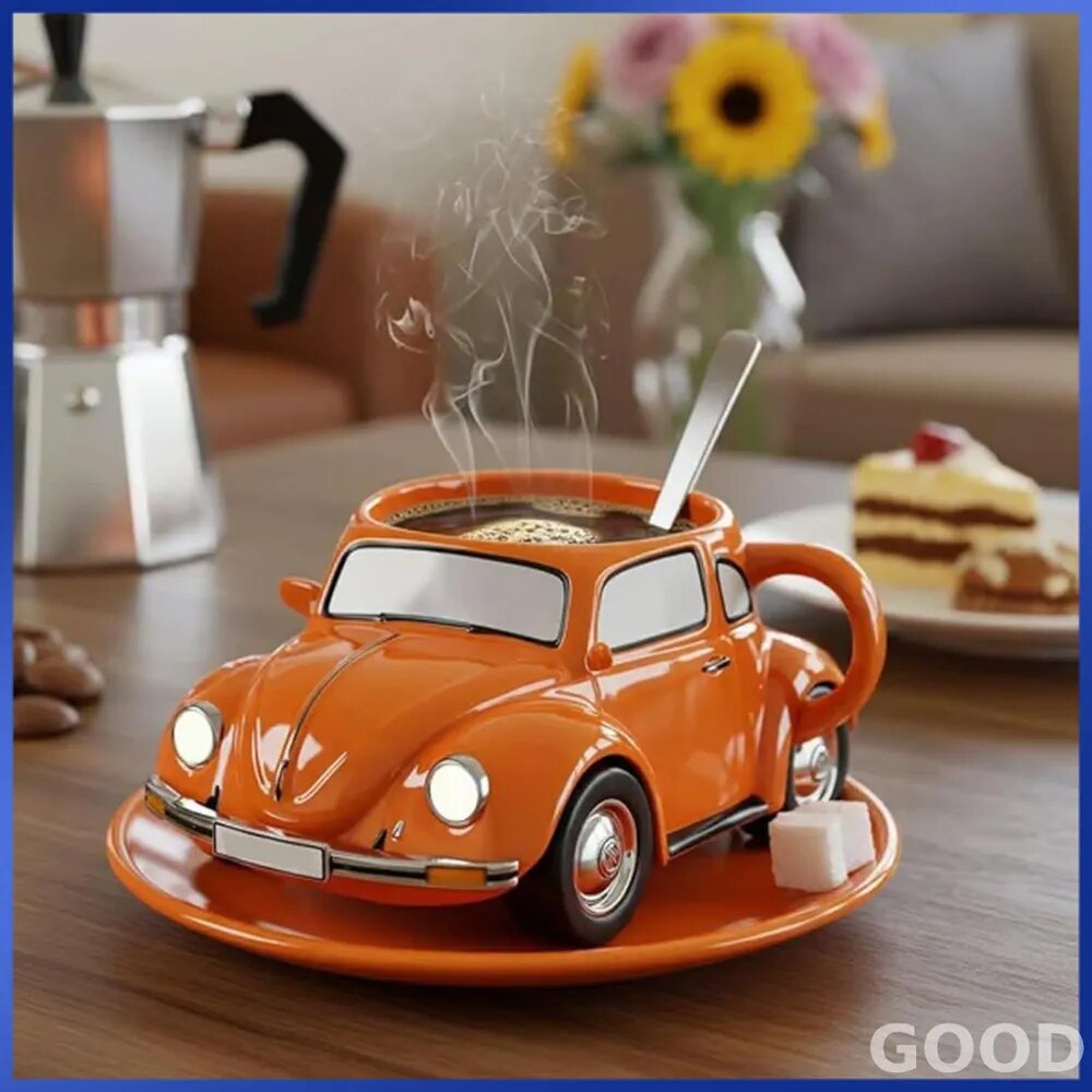 Кружка в виде желтого автомобиля Volkswagen Beetle, 1 шт - для кофе и чая — фото 1