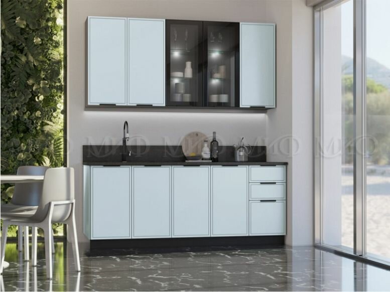 Кухня "Николь" 2,0/900м (Браш Деним Блю), МИФ, ЛДСП, столешница