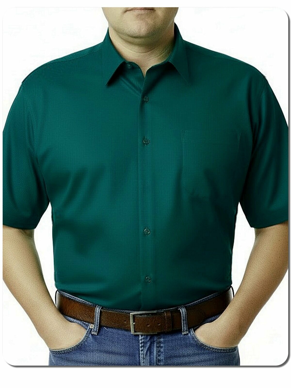 Рубашка Рубашка мужская с коротким рукавом, прямая классическая, темная сорочка, на пуговицах, рубаха на любой сезон, стильный фасон одежды, зеленая, однотонная, с карманом, на любой сезон и на лето