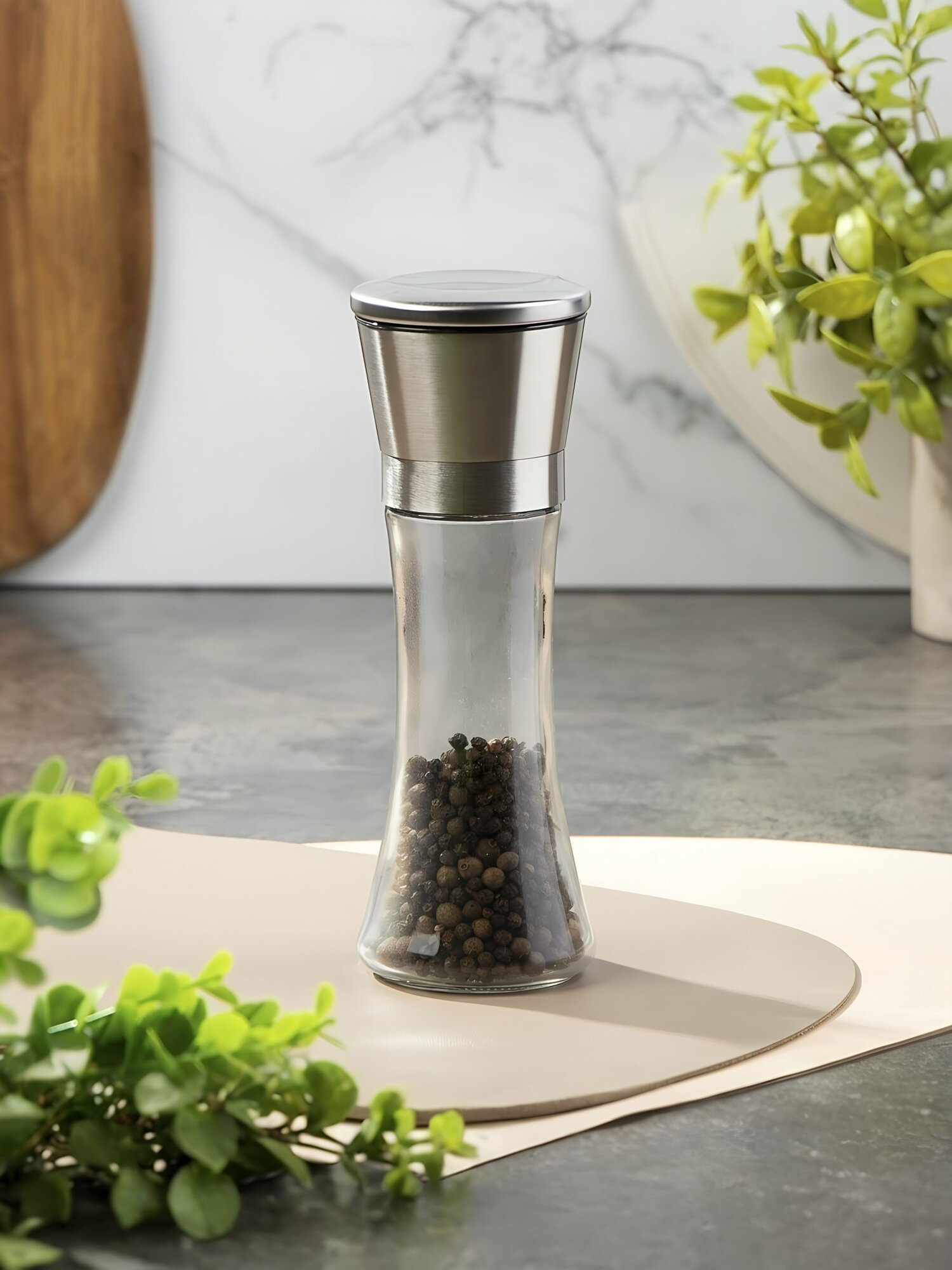 Мельница для специй ручная, механическая, стеклянная, металлическая, 195 мл, Daniks