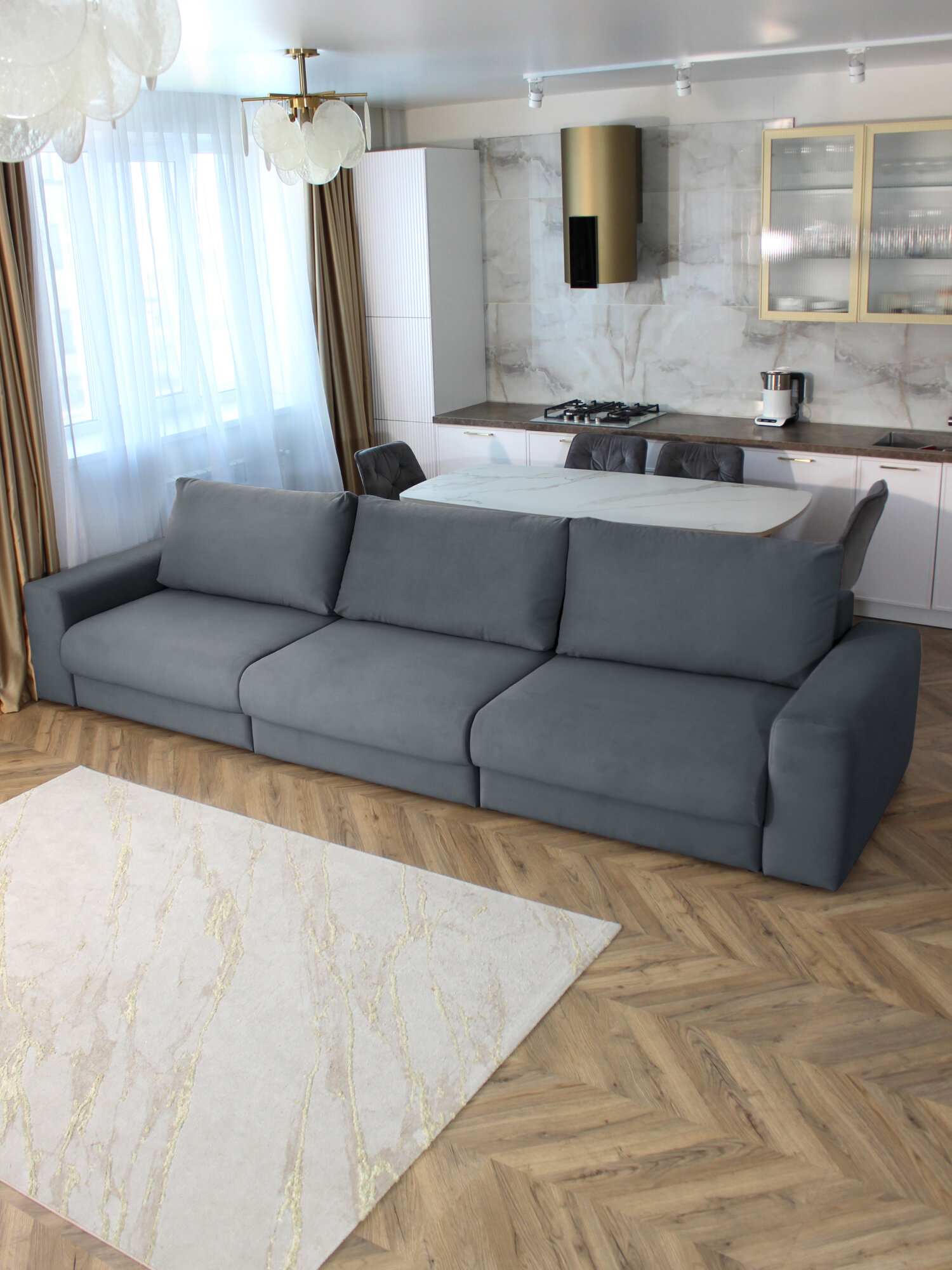 Диван-кровать Лофт серый, механизм Еврокнижка, Независимый Пружинный Блок, 350х109х65 см