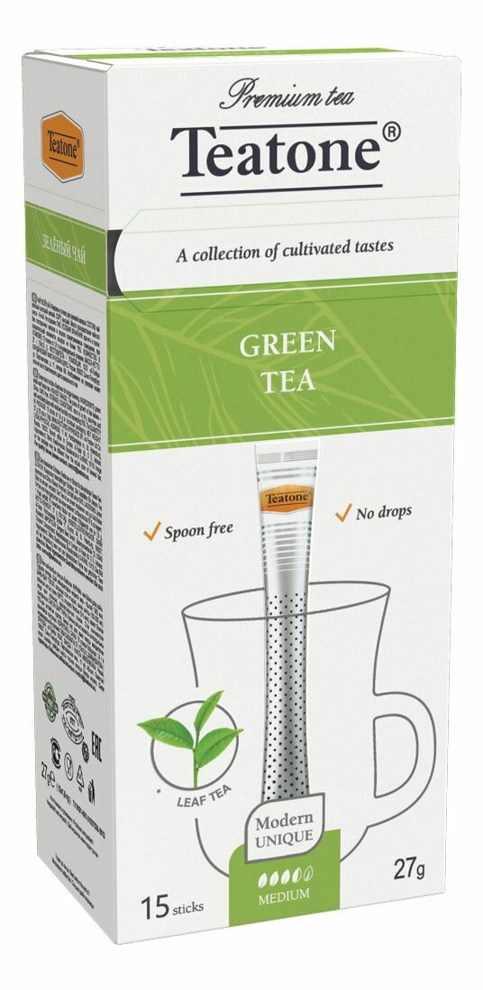 Teatone Чай в стиках Зеленый, 1.8г x 15 шт, 27г