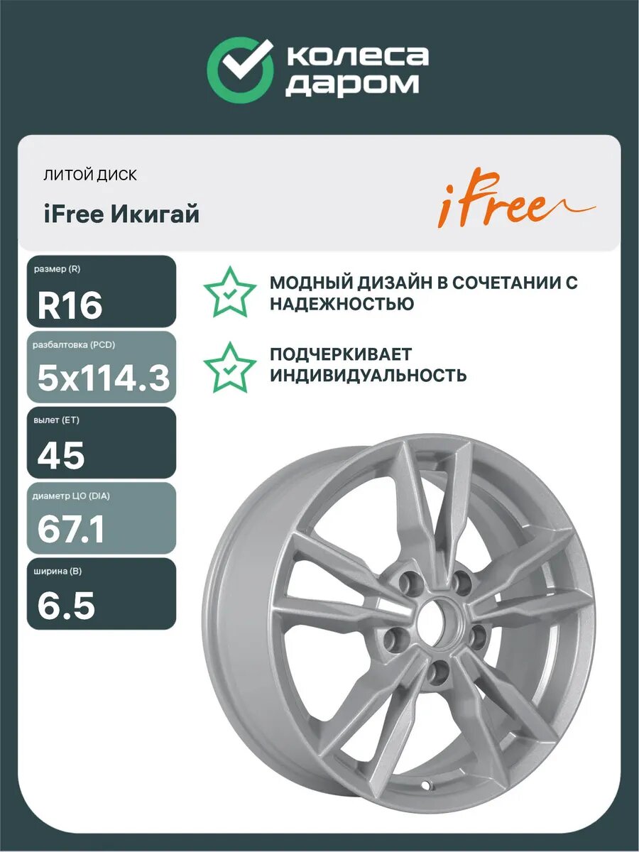 Диски литые Икигай R16х6.5 5x114.3 ET45 DIA67.1