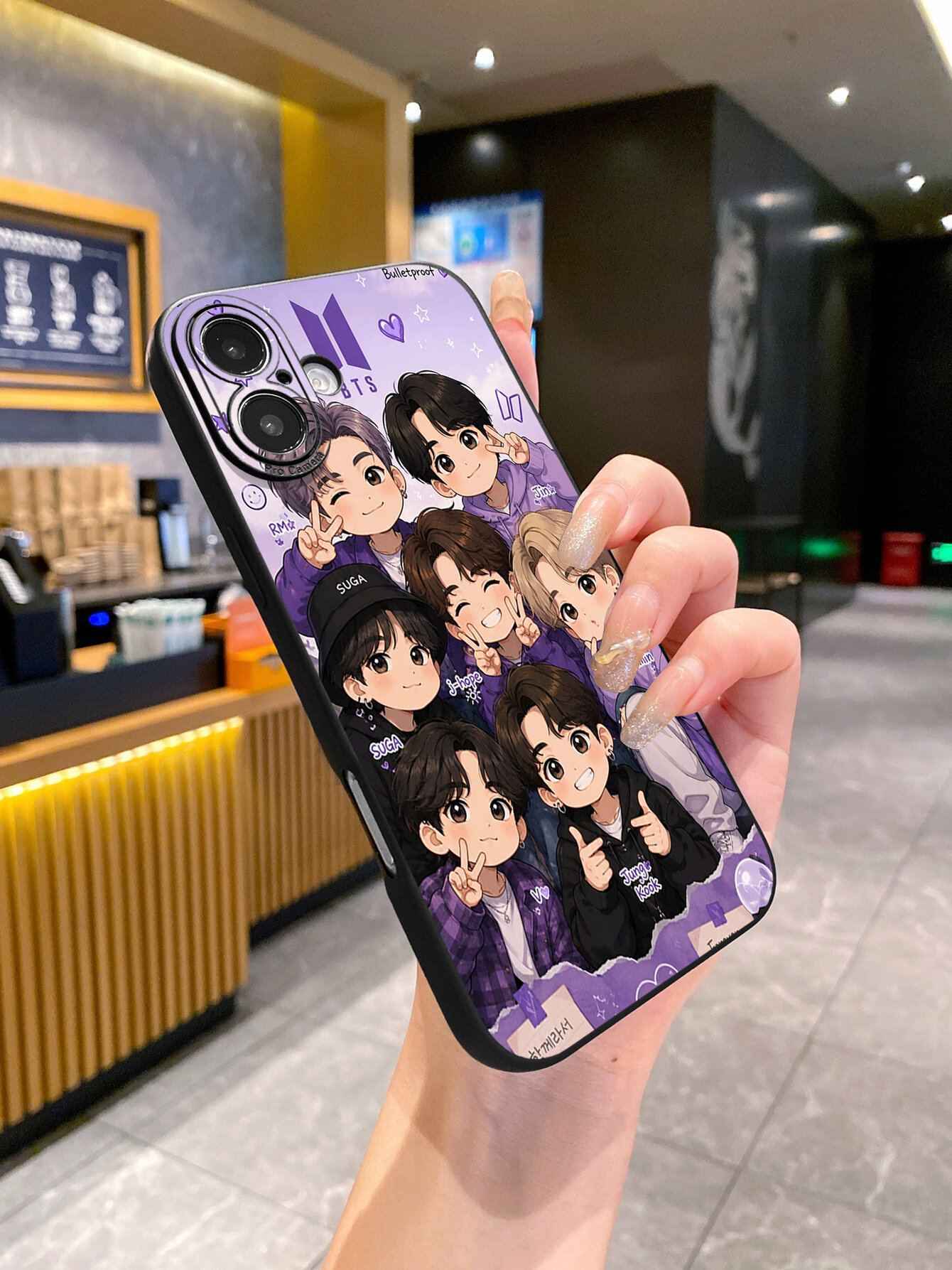 Для iPhone 16 чехол с мультяшным принтом BTS BT21 противоударный мягкий чехол