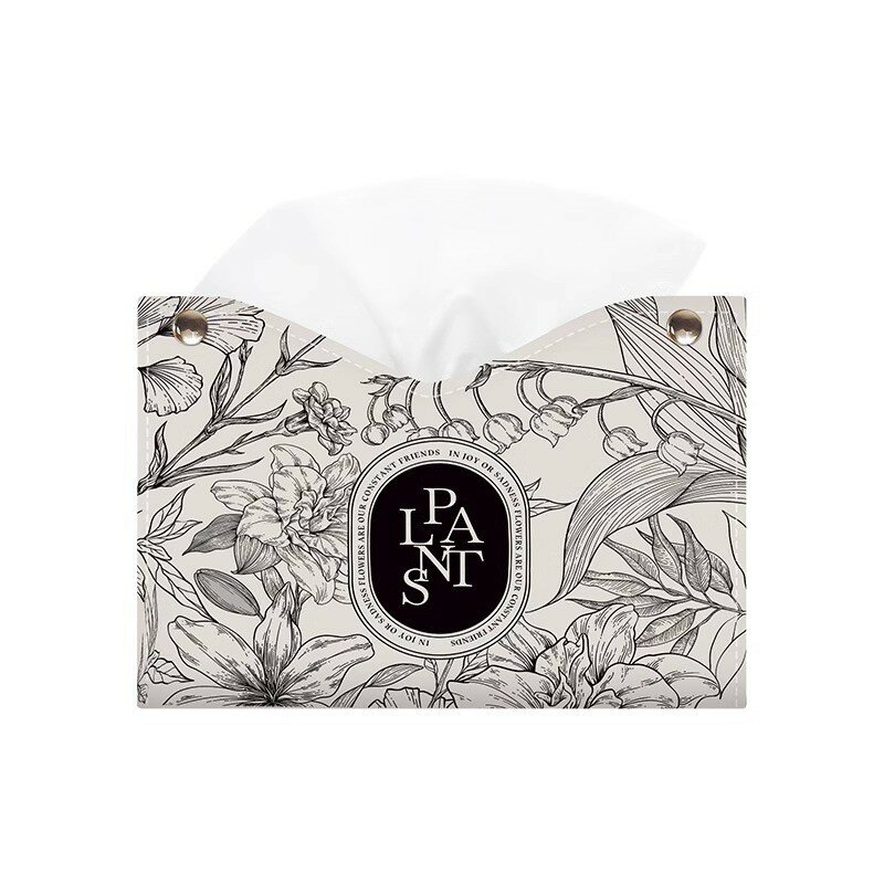 Tissue box asian aesthetic leather with multipurpose function for dining room decor, white black