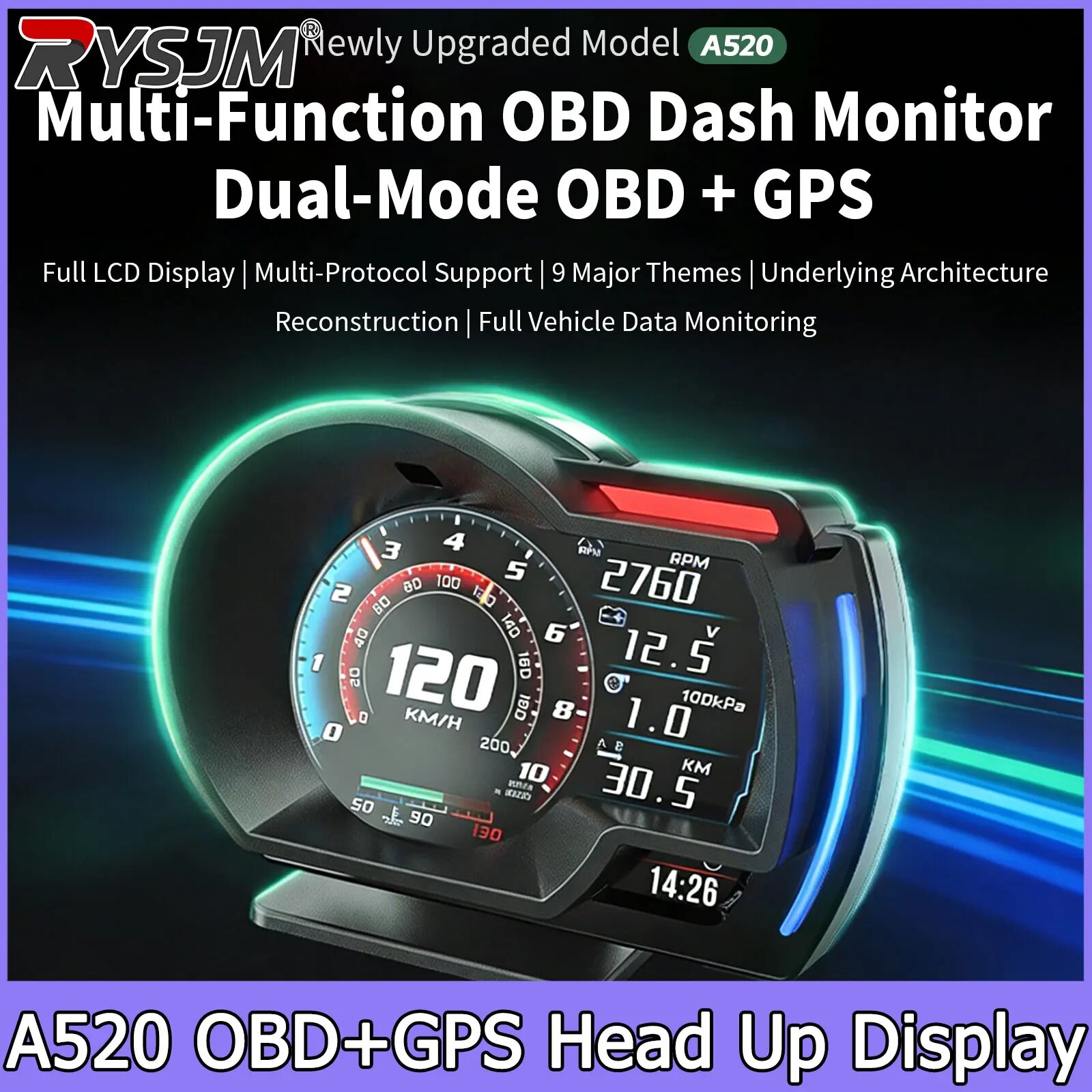 Цифровой Проекционный Дисплей A520 OBD+GPS HUD: Диагностический Прибор Для Автомобиля С Беспроводным Отображением Скорости