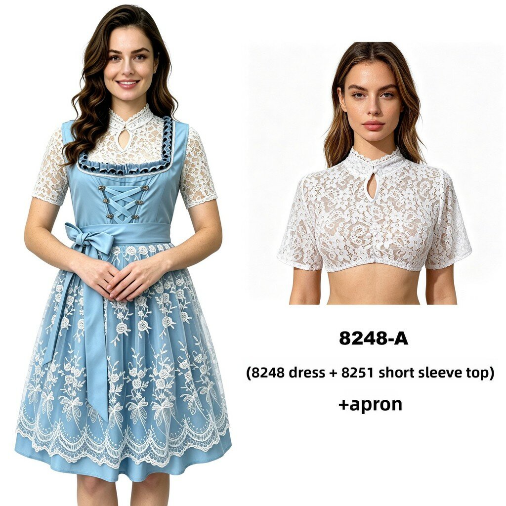 Oktoberfest costume set free state of bavaria with short sleeve top and skirt for celebration wear, xl