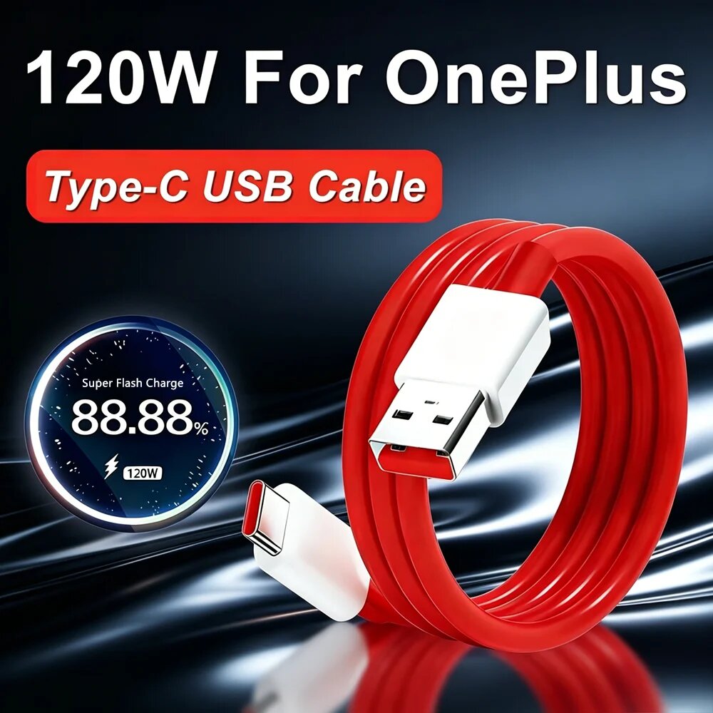 Кабель для сверхбыстрой зарядки USB Type-C 120 Вт для OnePlus 9 10 Pro 11 12 13 15 Nord 2 3 4 5 N200 N300 OPPO Realme