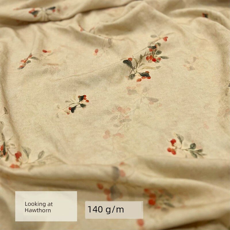 Пейзаж с горой яблони из тенселевого льна, рулон 1м для ручной одежды и декора