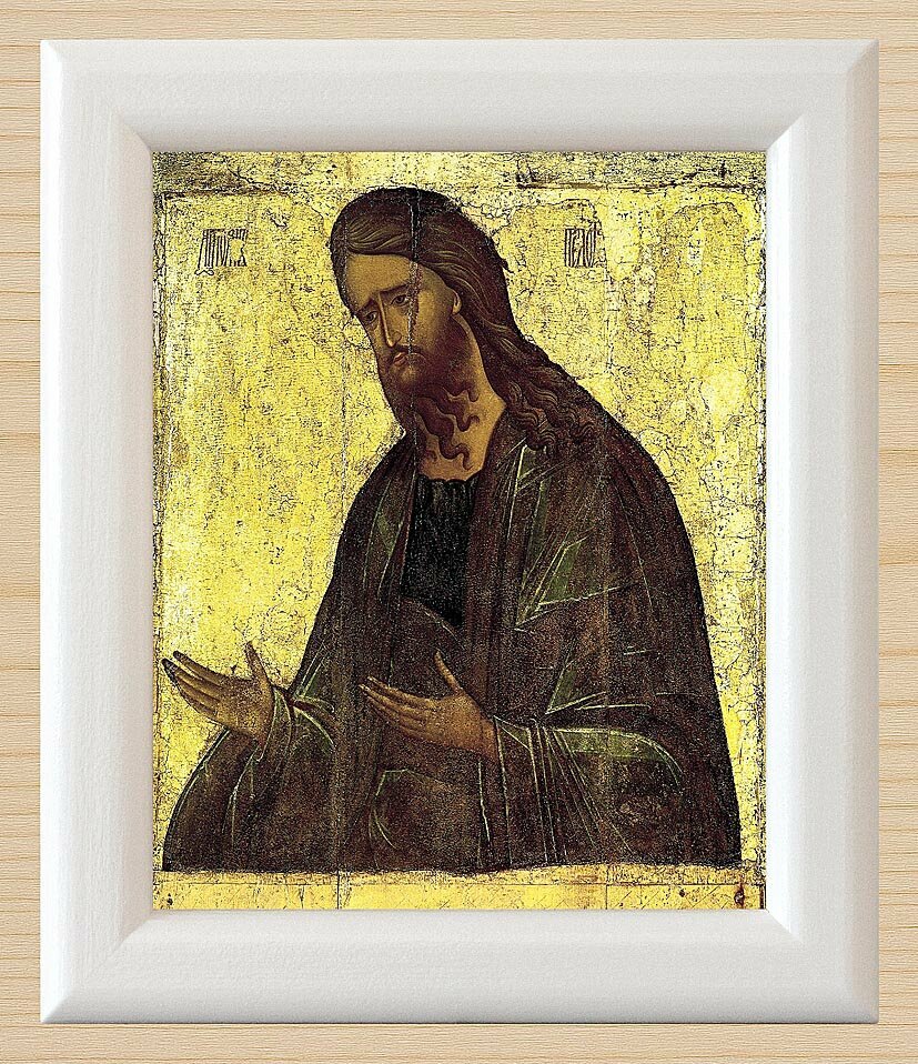Святой Иоанн Предтеча, XV в, икона в белой деревянной рамке 12,5*14,5 см