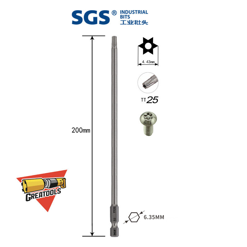 Бита намагниченная TORX TT25х200мм (с отверстием) сталь S2 SGS