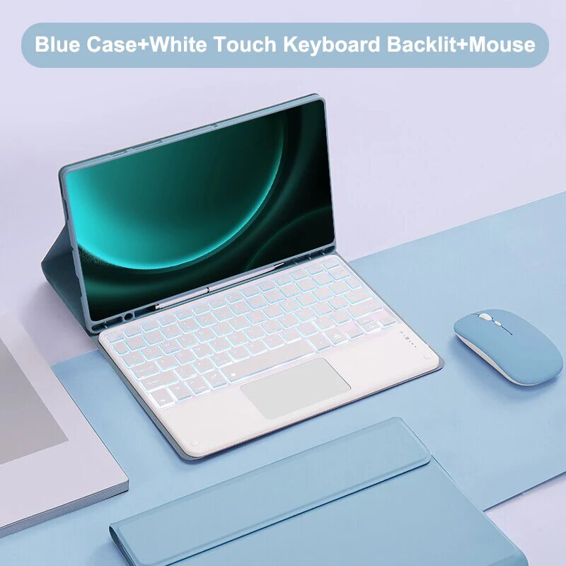 Чехол-клавиатура с подсветкой для Samsung Galaxy Tab S9 S10 FE 10.9'/A9+ S7 S8 S9 11', съемная крышка-клавиатура для Samsung Tab S8 Plus/S9 FE Plus 12.4'/S10 FE Plus 13.1' со слотом для S Pen