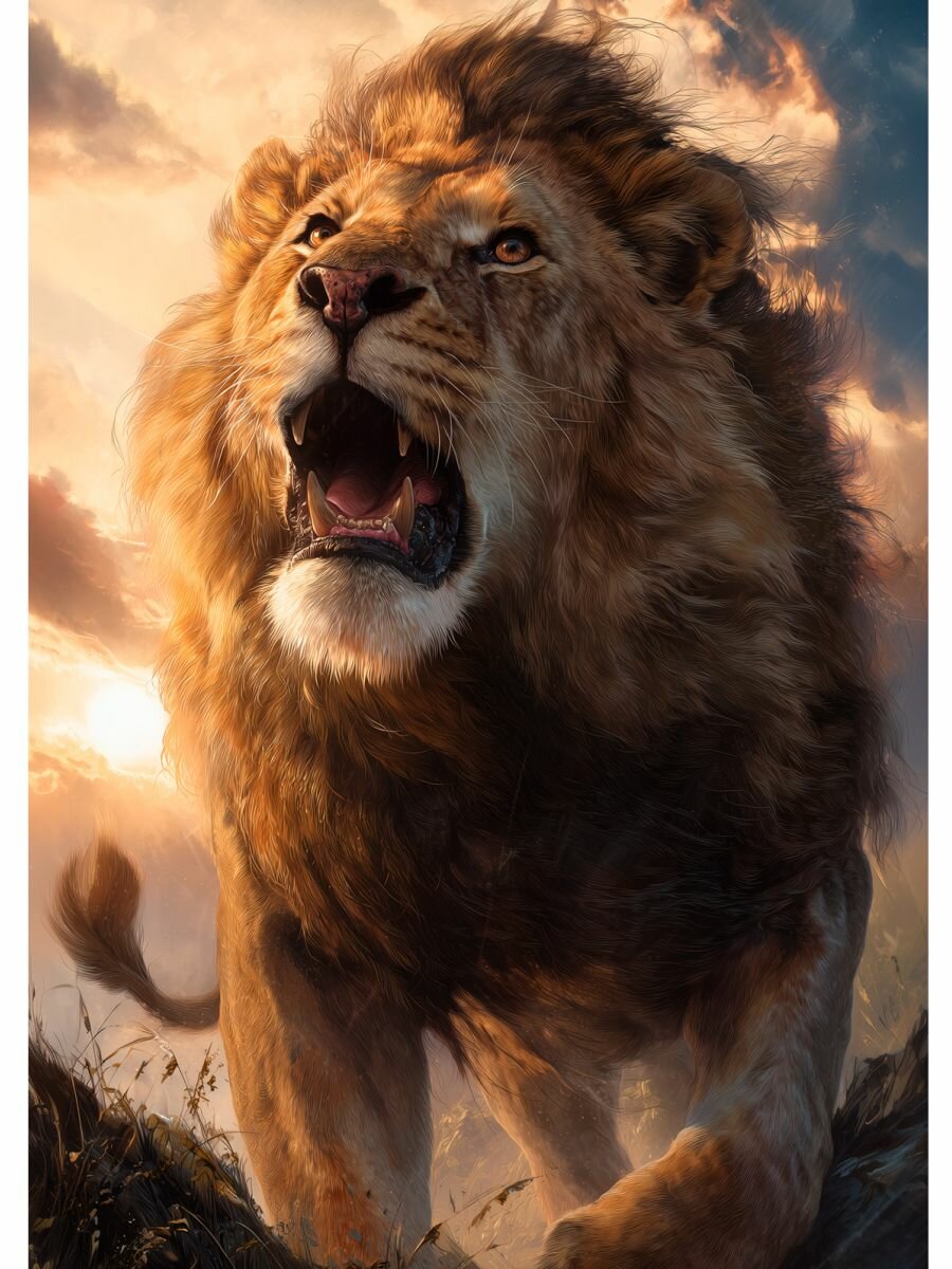 Постер "Лев Хищник". А4 (21*30) см. Высокое качество. В ламинации