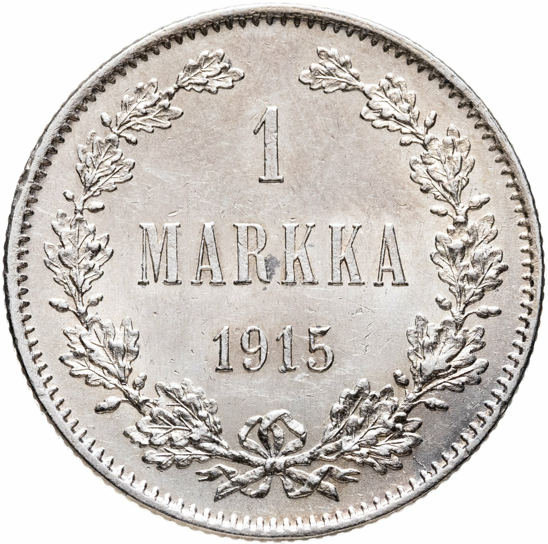 1 марка 1915 S Российская Финляндия в слабе Монетник ру UNC det чистка, Серебро 900, в сохранности UNC details