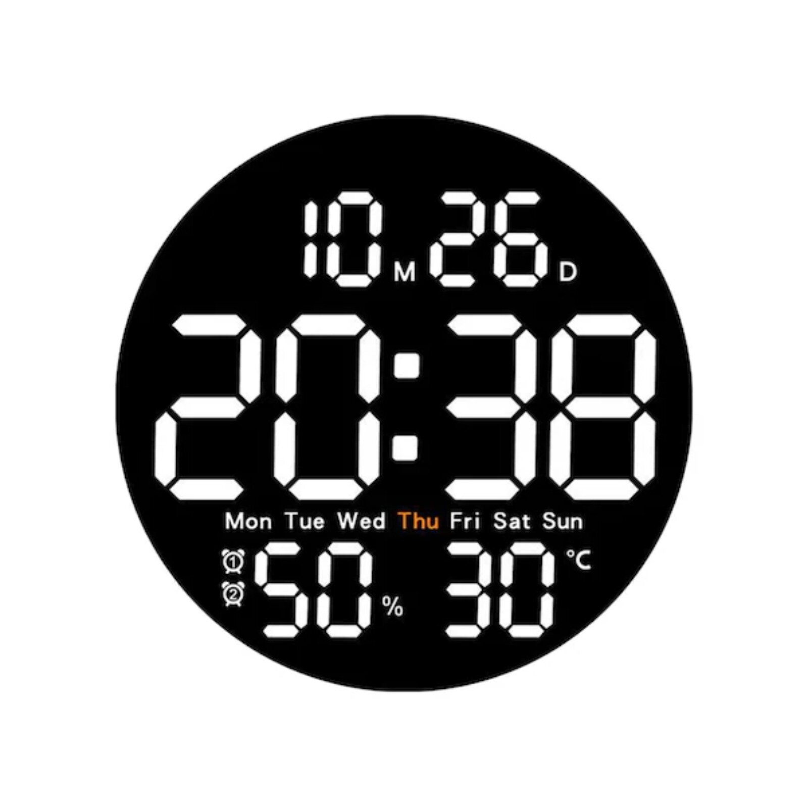 10 Inch LED Wall Clock с пультом дистанционного управления, большое цифровое настенное часы с двумя будильниками, беспроводной умный термометр гигрометр, для дома, материал пластик, круглый дизайн, USB и батарейное питание, в комплект входят пульт, часы,