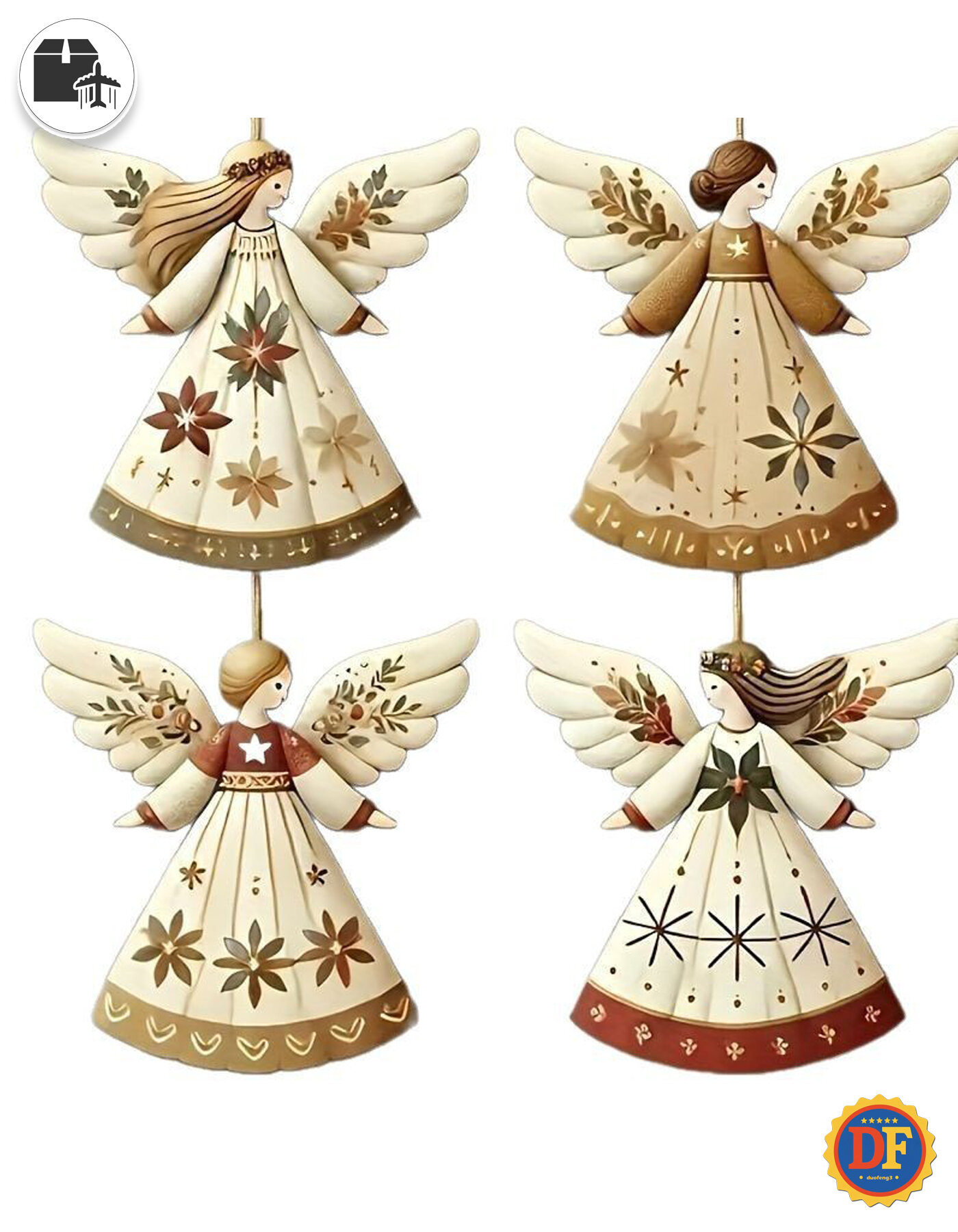 Винтажные деревянные подвески «Ангелочки» для елки — 7 дизайнов, ретро стиль, экологичный декор，Высота 8 см，4шт.