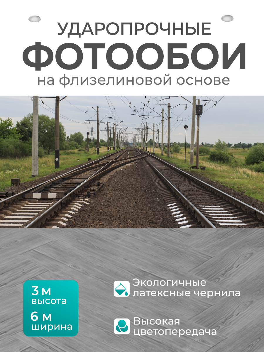 Фотообои моющиеся ударопрочные "Рельсы, железная дорога, поезда" 600x300 см. флизелиновые на стену