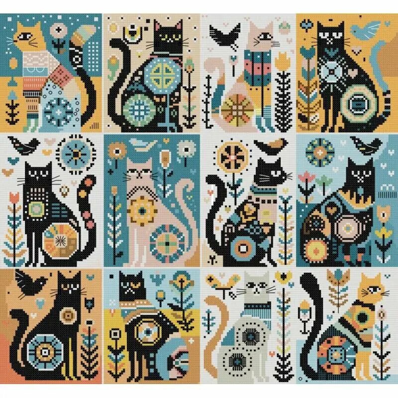 Набор для вышивки крестом "Двенадцать черных кошек", 14, 16, 11CT 14CT Unprinted