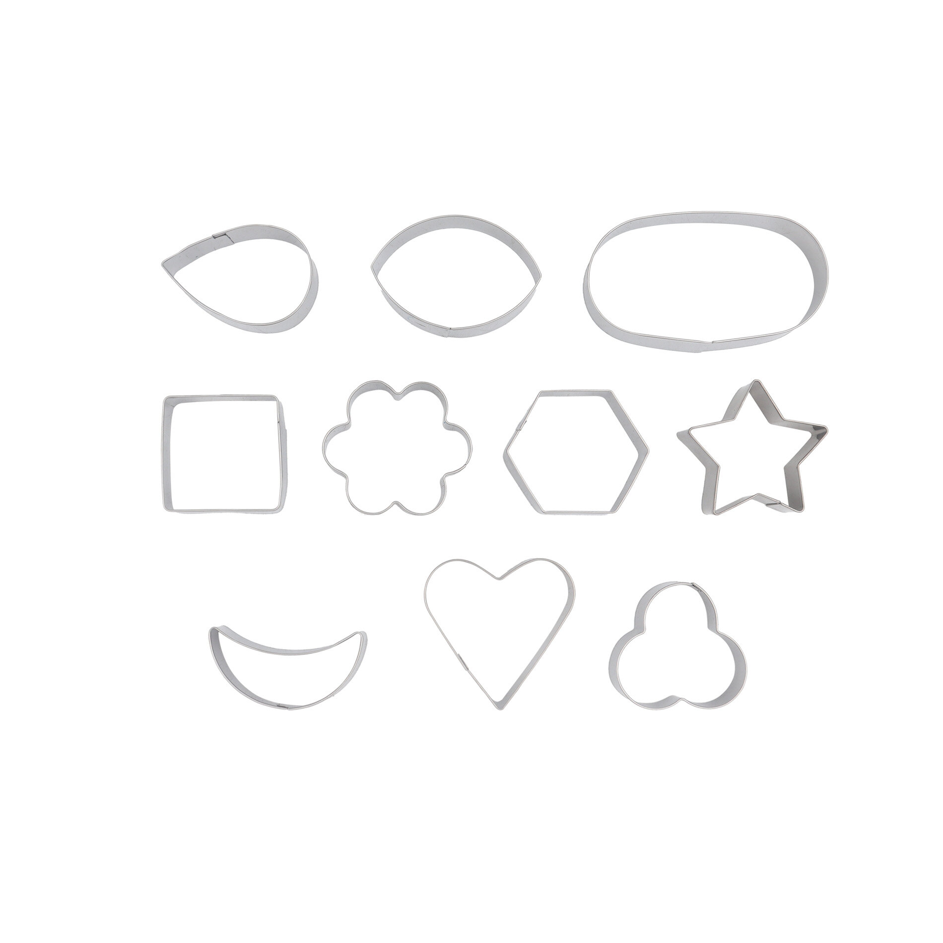 Набор вырубок форм для приготовления пряников и печенья, Фигуры, 10 штук, нержавеющая сталь, Paderno.