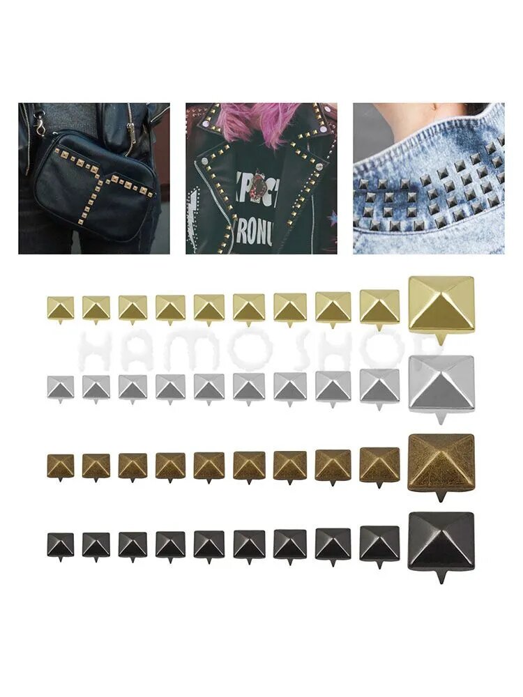 Хольнитен "Пирамида", 4-35 мм 10/100 шт, Латунь, Хольнитен квадратный на прокол (заклепка) Для одежды, обуви и ремней