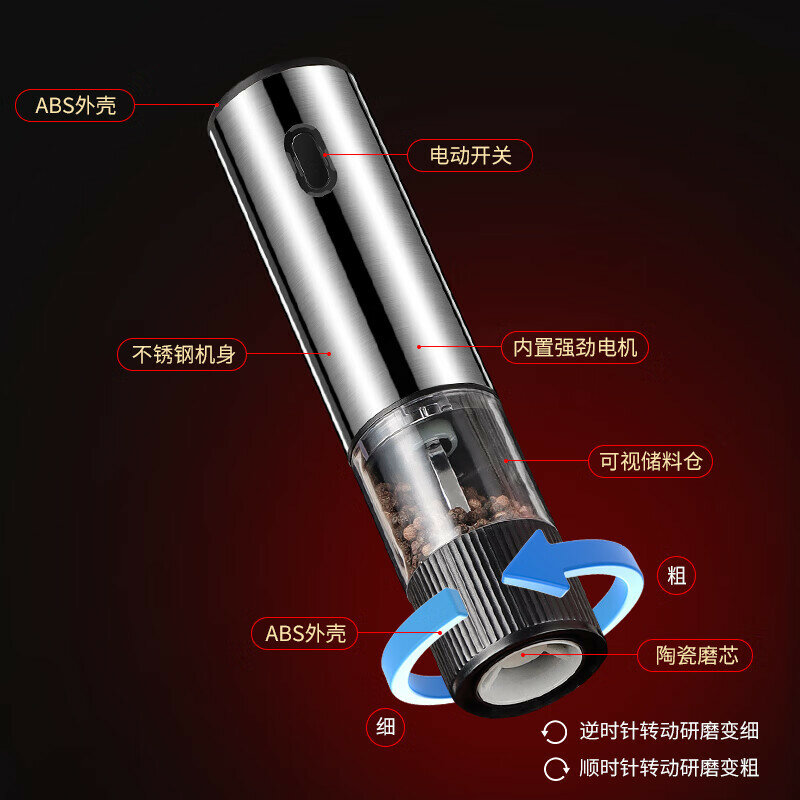 Электрическая мельница для перца, кухонная мельница для сычуаньского перца, регулируемая крупность, домашняя мельница для морской соли, перезаряжаемая модель