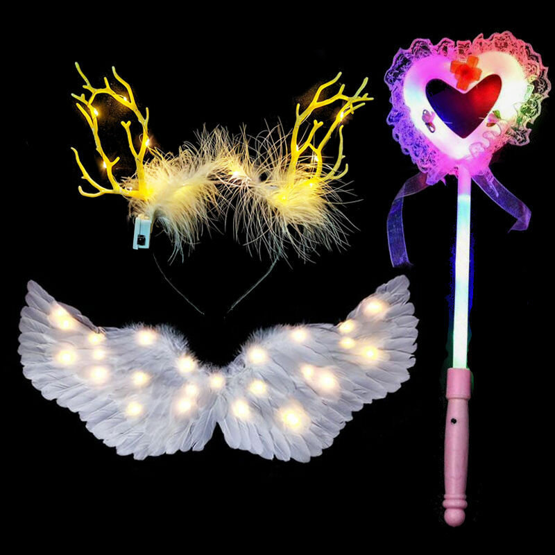 2026 Новейшие перьевые крылья для девочек, светящийся вуаль, косплей, реквизит для детского праздника, волшебная палочка