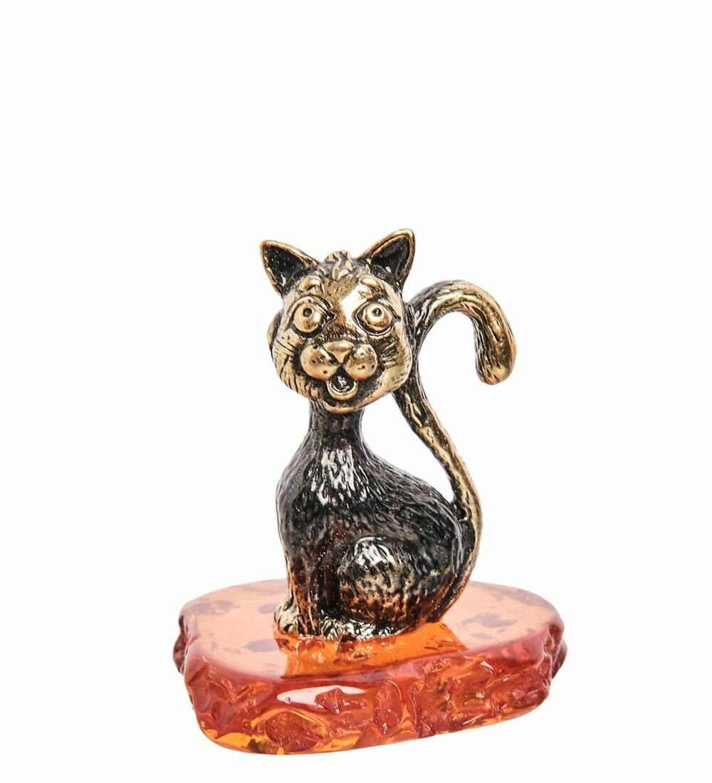 Фигурка Кошка мартовская (латунь, янтарь) A2110998 Народные промыслы бронзовый