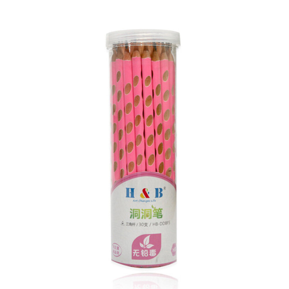 H&B 30Pcs/Set Wooden Pencils Children Writing Pen Posture Correction Sketch Pencils Pen for Kids Students, Material: wood, Color: blue, light blue, pink, dark green, Quantity: 30pcs/set, Pen tip: 2.2mm, Pencil length: 179mm, Package size: 190*55*55mm,