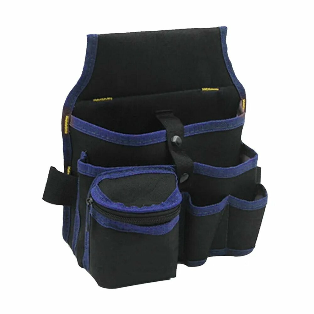 Практичная поясная сумка для садовых инструментов, водонепроницаемая, с регулируемым ремнем, синяя отделка, для мастеров и строителей.
