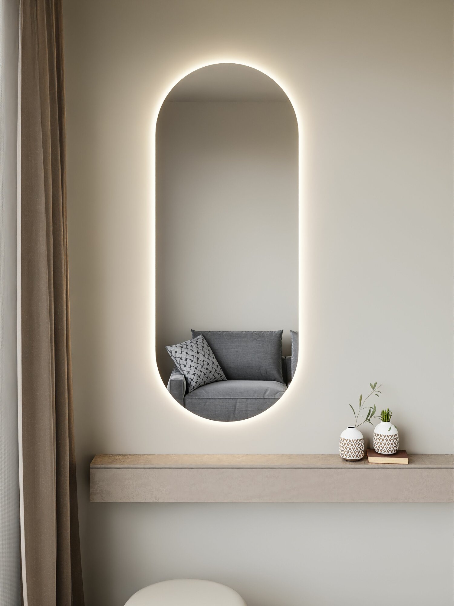 Зеркало настенное 150х60 см. BLX MIRROR М6 фигурное с подсветкой нейтральный свет 4500К